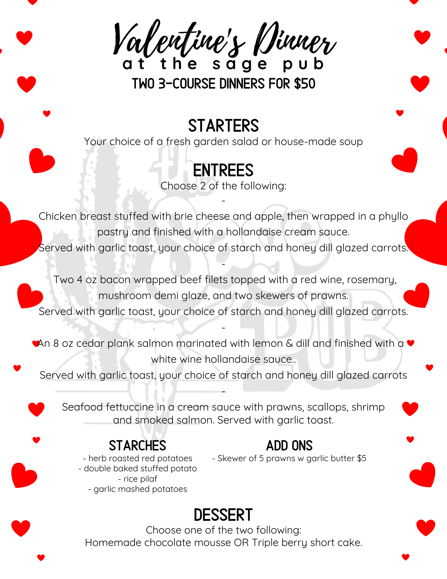 Valentine’s Dinner @ The Sage Pub - Destination Osoyoos